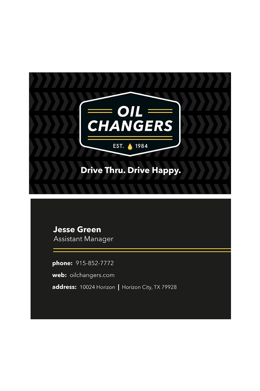 Assistant Manager Personalized Business Cards – Oil Changers